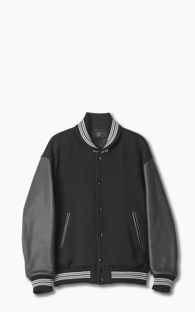 Scye Super140 Wool Melton Varsity Jacket Black
